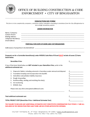 Fillable Online Demolition Bid Form Fax Email Print - pdfFiller