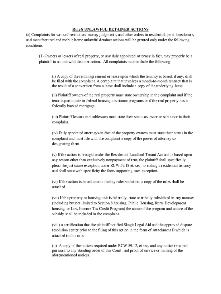 Fillable Online Rule 8 UNLAWFUL DETAINER ACTIONS - Skagit County Fax ...