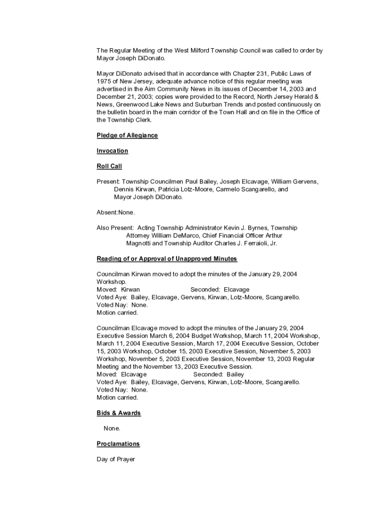 Fillable Online Fillable Online Mayor Joseph DiDonato. - Township of ...