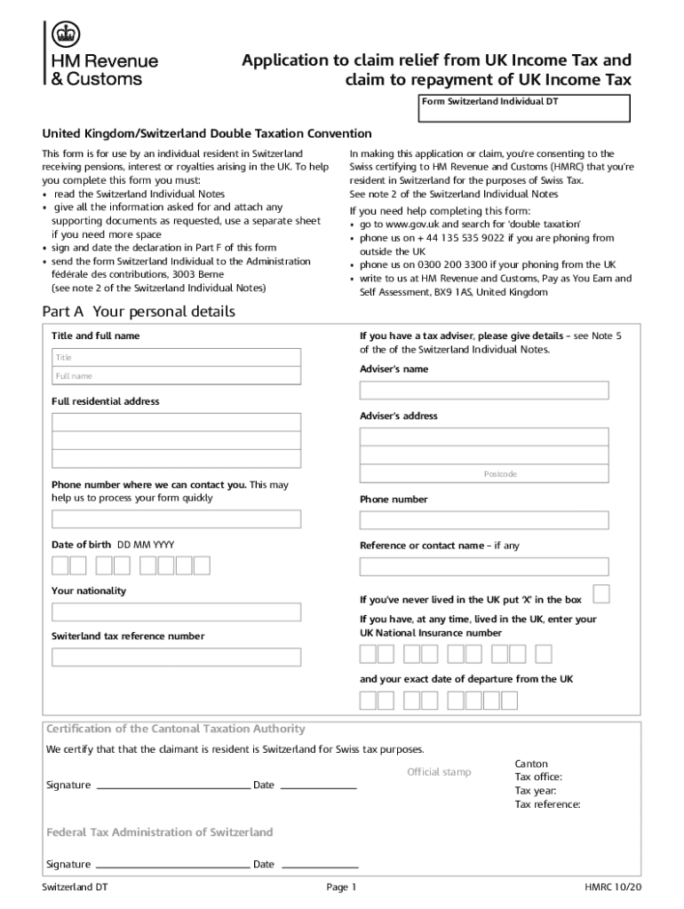 Fillable Online Application to claim relief from UK Income Tax and ...
