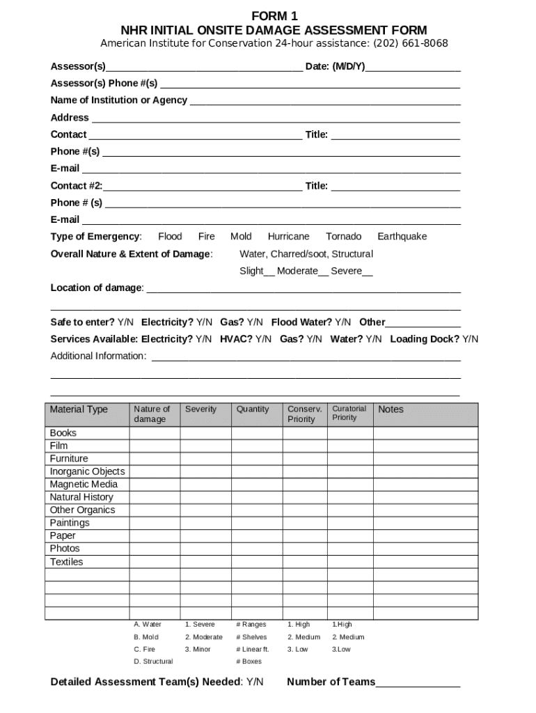 DAMAGE ASSESSMENT 1 - culturalheritage.org Doc Template | pdfFiller