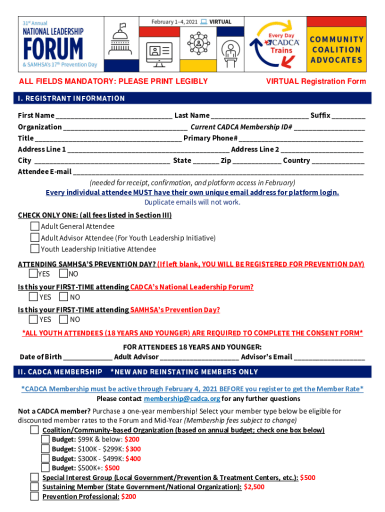 Fillable Online ALL FIELDS MANDATORY: PLEASE PRINT LEGIBLY ... - cadca ...