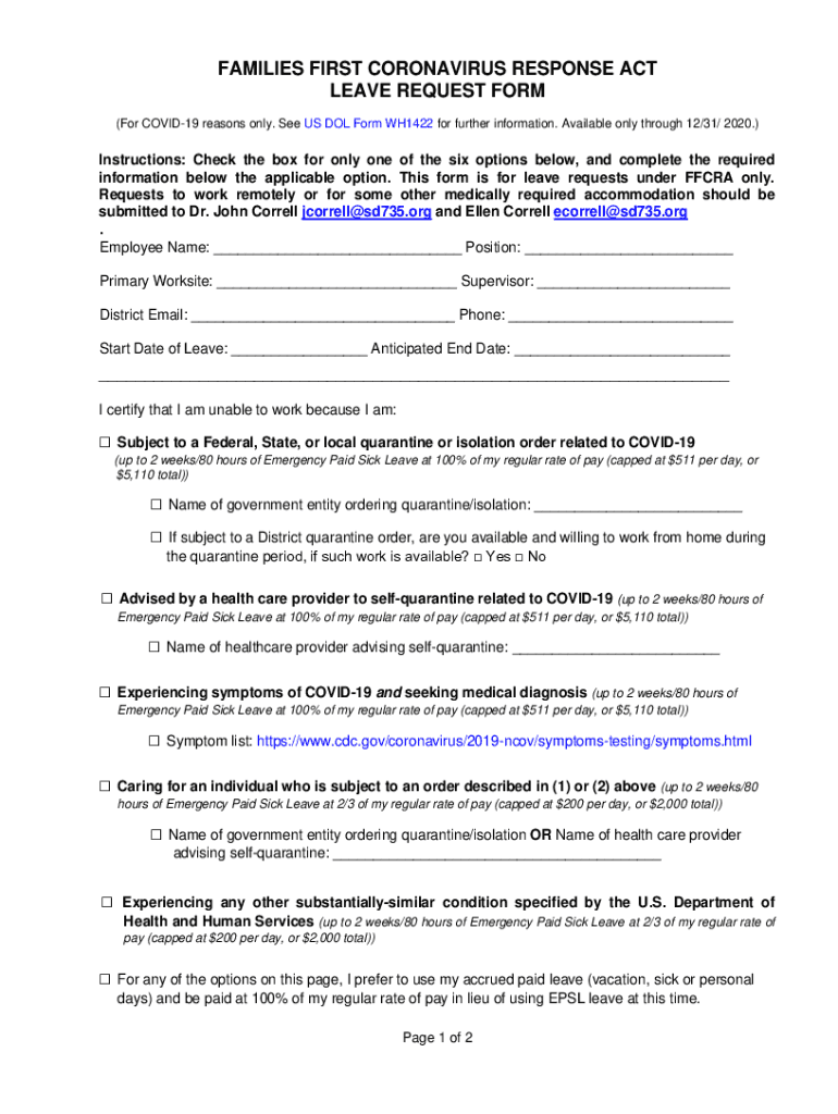 Fillable Online SD735 Families First Coronavirus Response Act Leave Request Form Fax Email Print ...