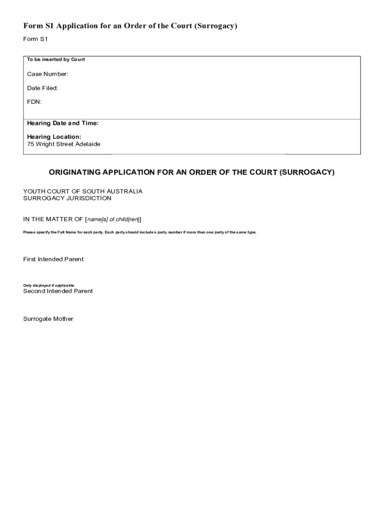 Fillable Online Form S1 - Application for Order of the Court - courts ...