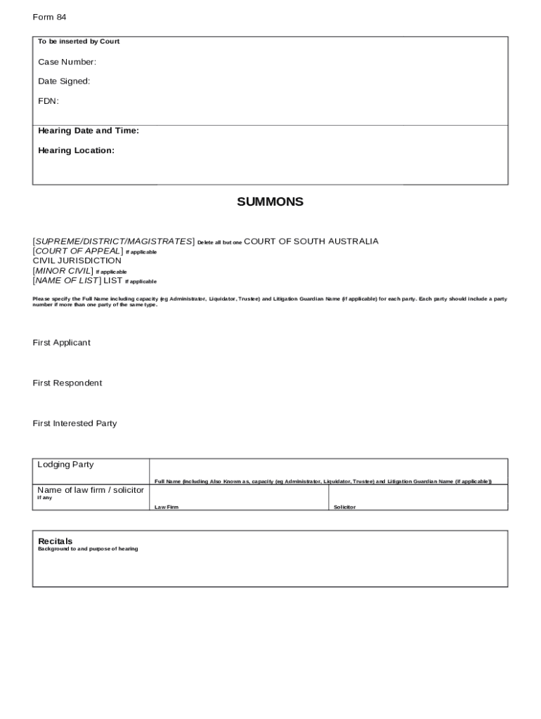 84 Summons - courts.sa.gov.au Doc Template | pdfFiller