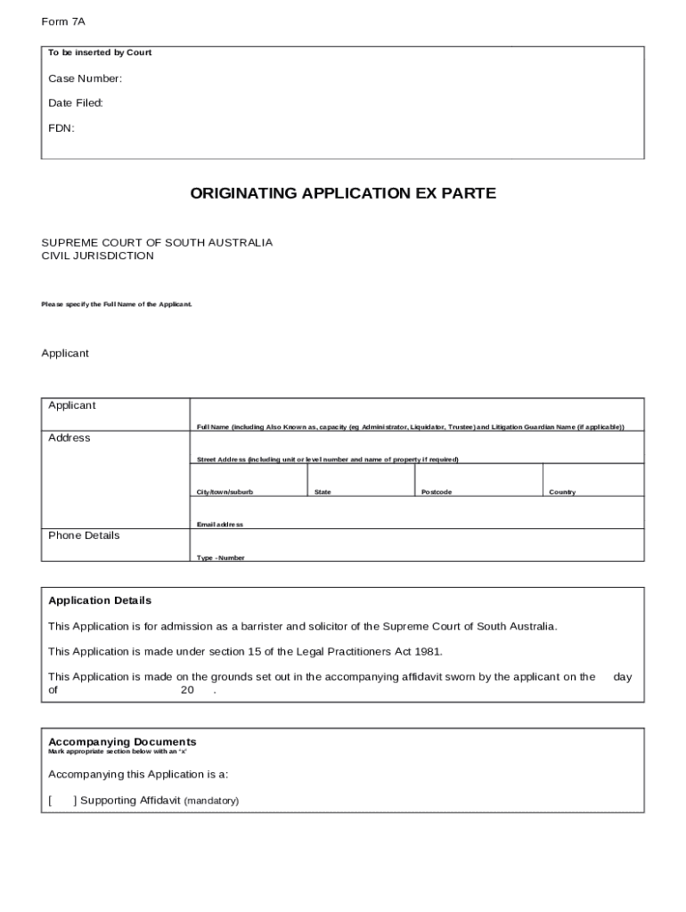 7 Originating Application Ex Parte - courts.sa.gov.au Doc Template ...