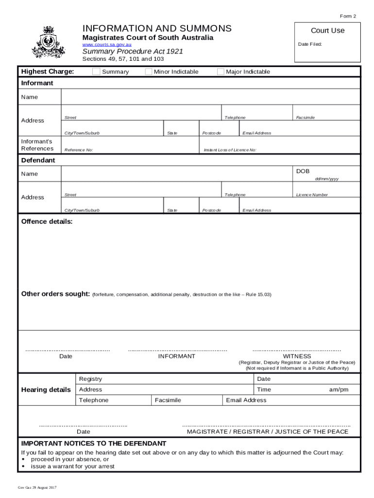 2 - Ination and Summons Doc Template | pdfFiller