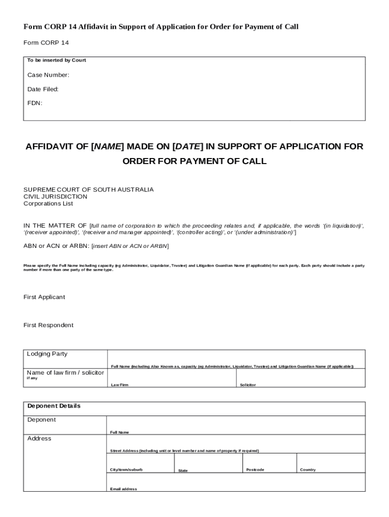 CORP 14 - Affidavit in Support of Application for Order ... Doc ...