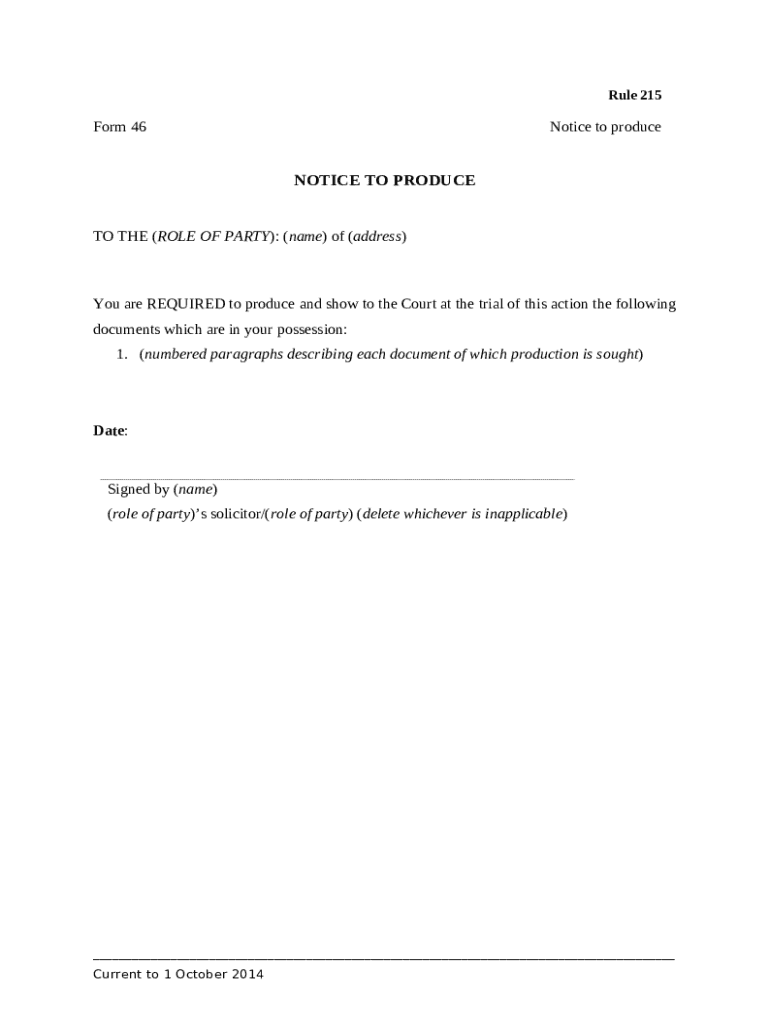 46 - Notice to produce Doc Template | pdfFiller