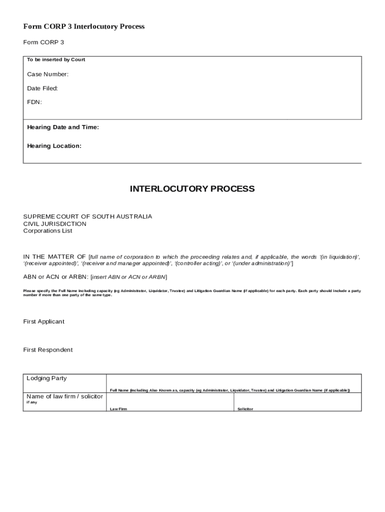 CORP 3 - Interlocutory Process Doc Template | pdfFiller