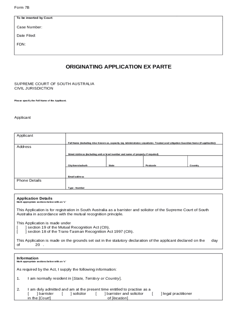 7C Originating Application Ex Parte - Appointment as ... Doc Template ...