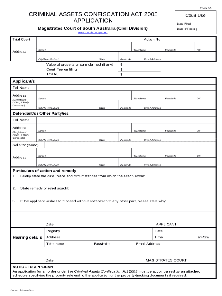 Online 9A- Application - Criminal Assets ... Doc Template | pdfFiller