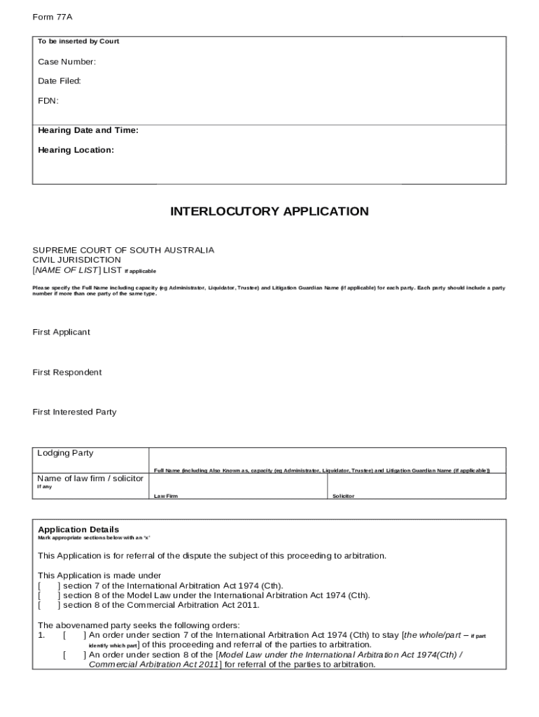 77A Interlocutory Application - Referral to Arbitration Doc Template ...