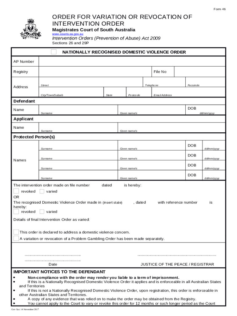 PDF 46 - Order for Variation or Revocation of ... - courts.sa.gov.au ...