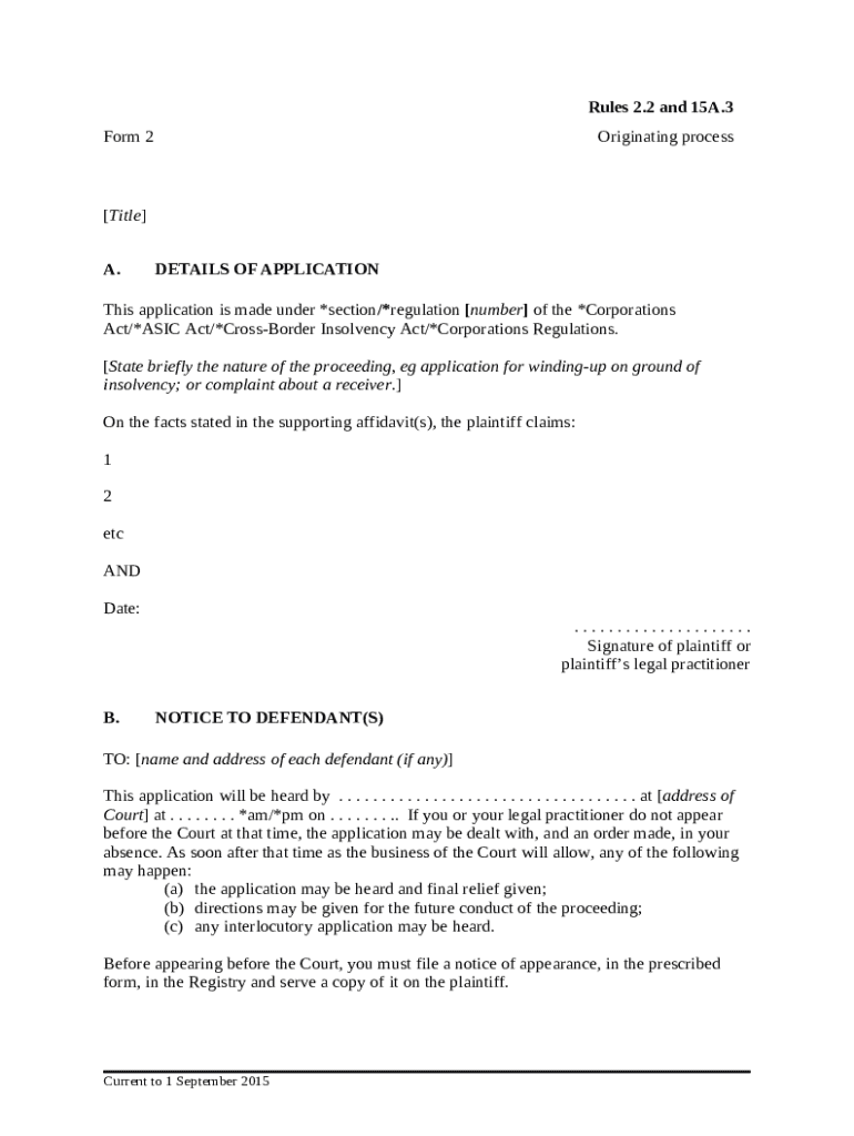 2 - Originating process Doc Template | pdfFiller