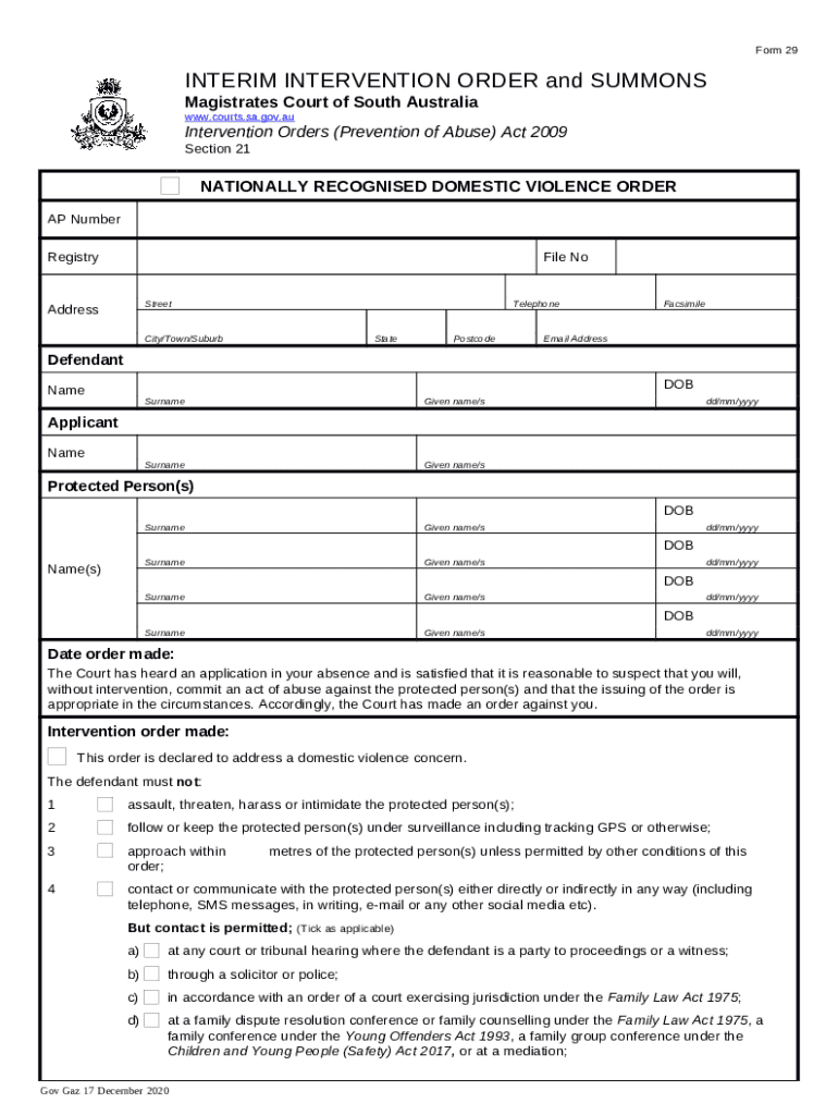 45 AFFIDAVIT (INTERVENTION ORDER) Magistrates Court of ... Doc Template ...