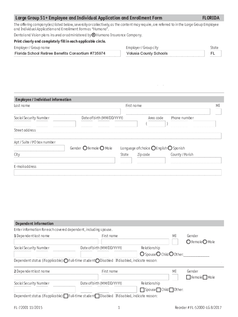 Fillable Online Large Group 51+ Member / and Individual Application and ...