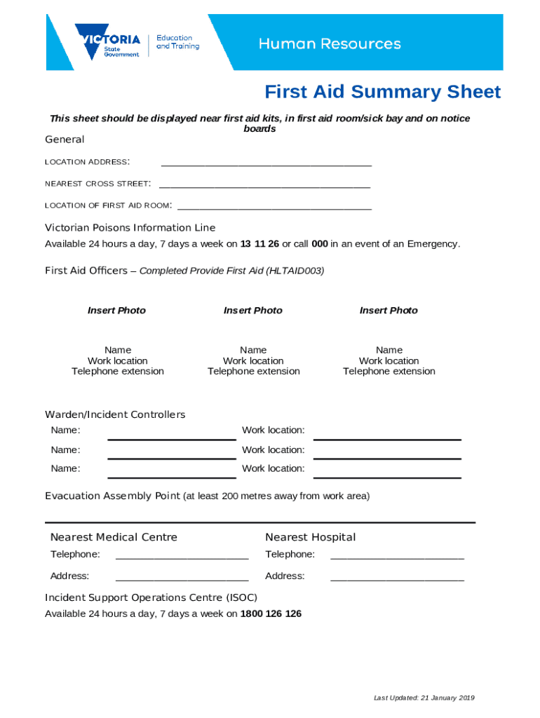 First Aid Summary Sheet - Department of Education and ... Doc Template ...