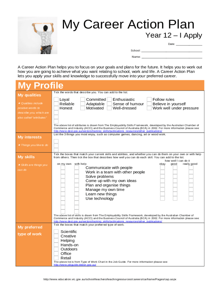 My Career Action Plan Year 10 I PlanCareer Action Plans5 Steps To Create A Career Development 