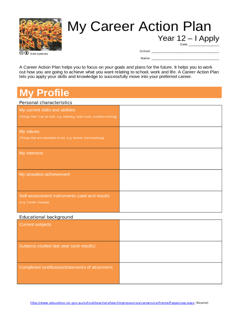 My Career Action Plan Koorie Year 12: I Apply Doc Template | pdfFiller