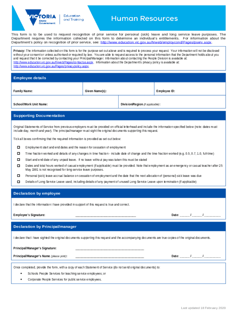 Request for Recognition of Prior Service. Request for Recognition of ...