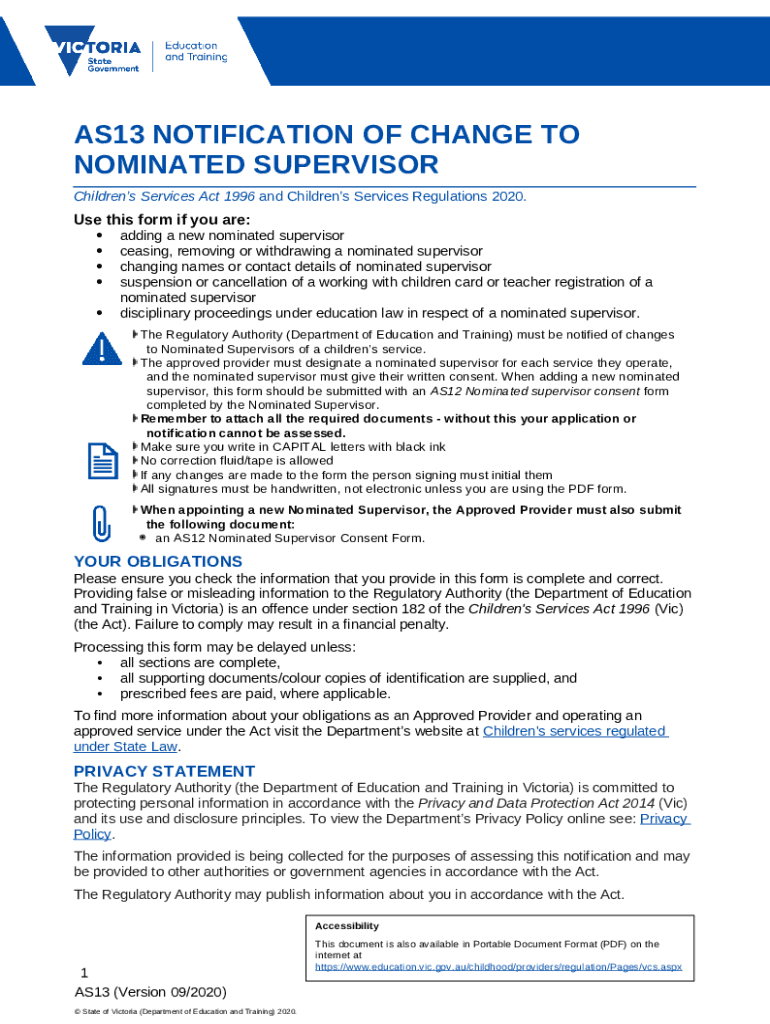 AS13 Notification of Change to Nominated Supervisor Doc Template ...