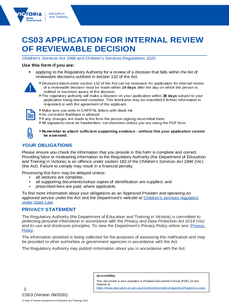 CS03 Application for Internal Review of Reviewable Decision Doc ...