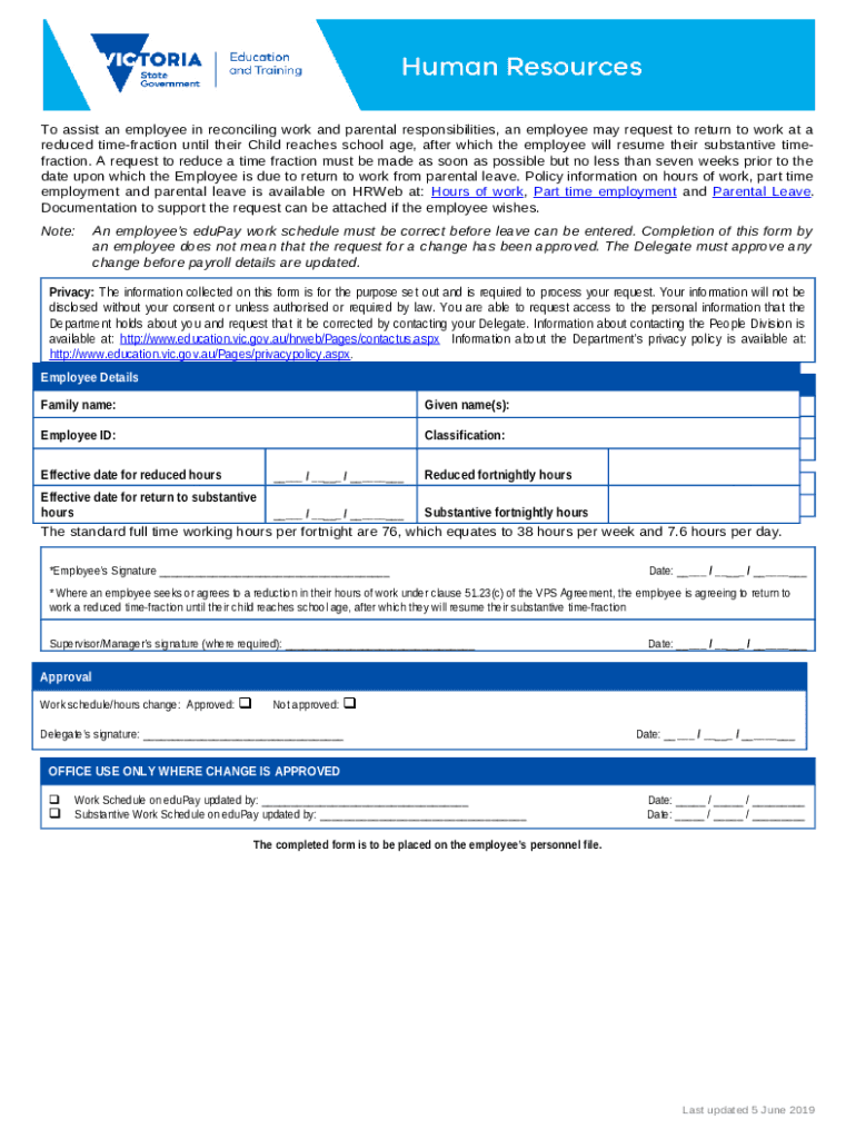 Work Schedule Hours Change Parental Doc Template | pdfFiller