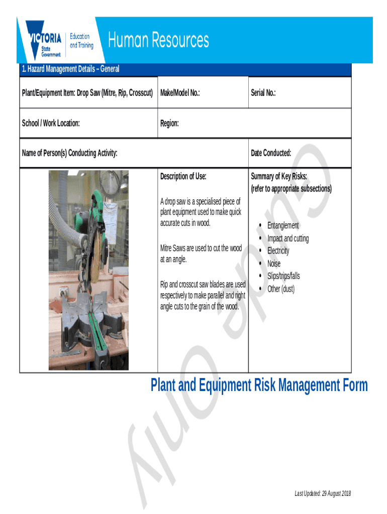 Plant and Equipment Risk Management - Drop Saw Doc Template | pdfFiller
