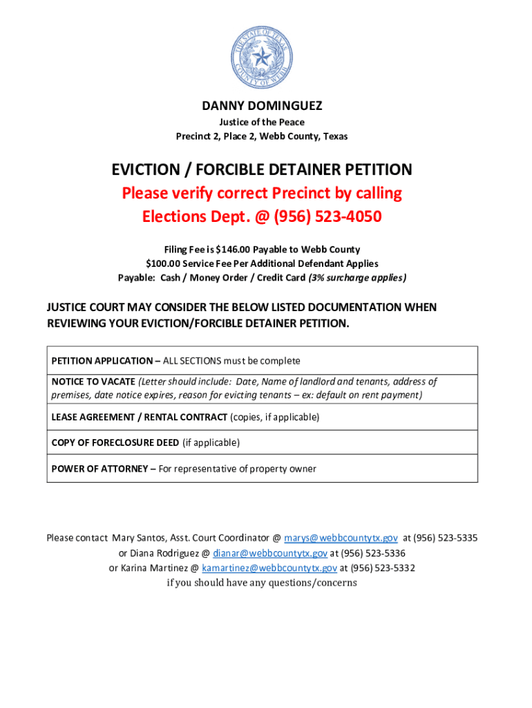 Fillable Online EVICTION / FORCIBLE DETAINER PETITION Please verify ...