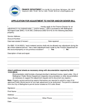 Fillable Online Application for Adjustments to Water and Sewer Billing ...