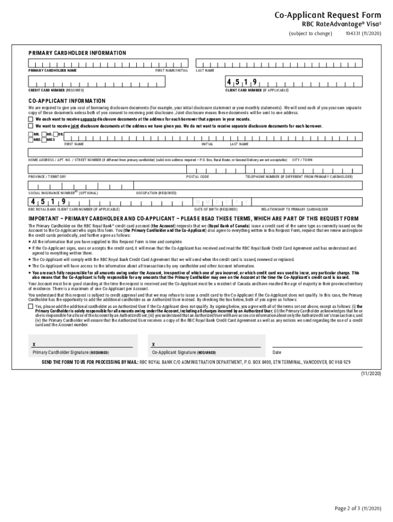 Fillable Online RBC RateAdvantage Visa Fax Email Print - pdfFiller