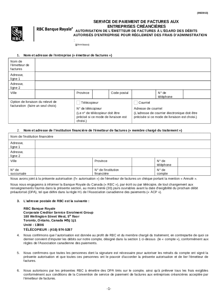 PAD Authorization - Royal Bank Doc Template | pdfFiller