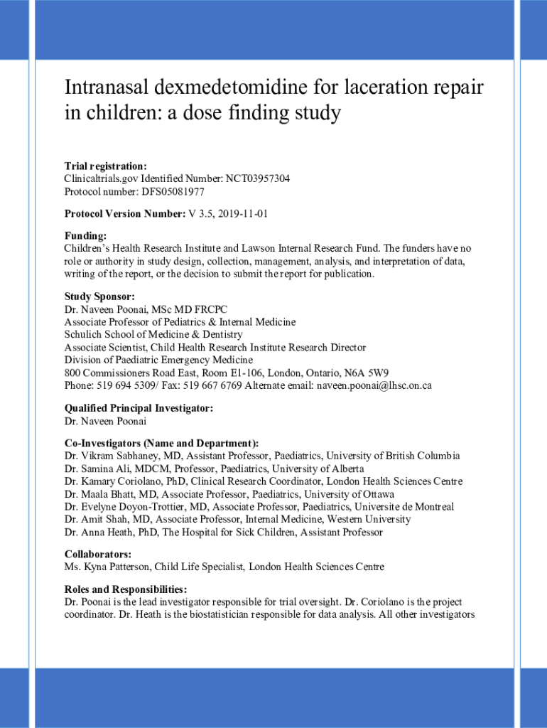 Fillable Online Intranasal for laceration repair in children: a dose ... Fax Email Print - pdfFiller