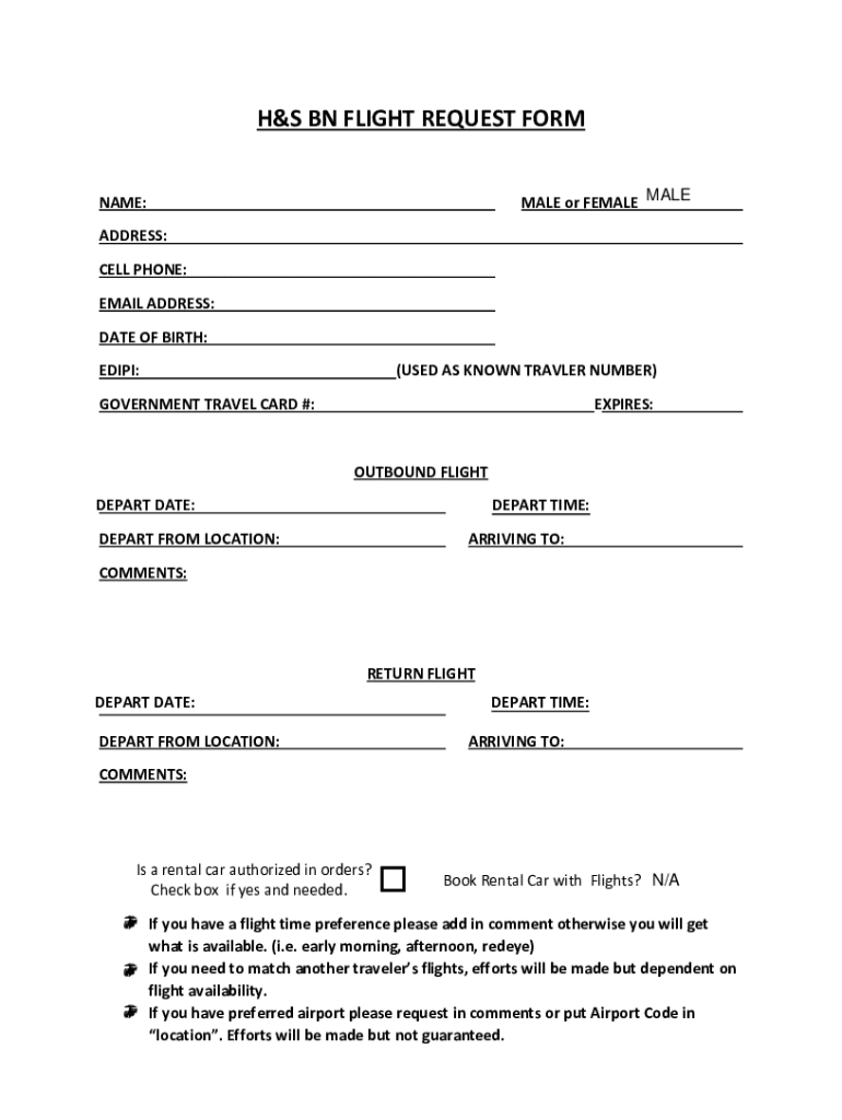 Fillable Online H&S BN FLIGHT REQUEST FORM Fax Email Print - pdfFiller