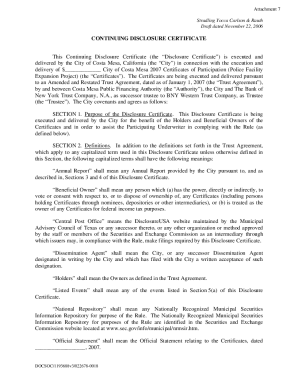 Fillable Online This Continuing Disclosure Certificate (the Disclosure ...