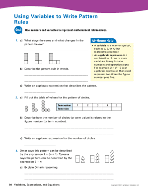 Fillable Online Use variables to represent numbers and write ...