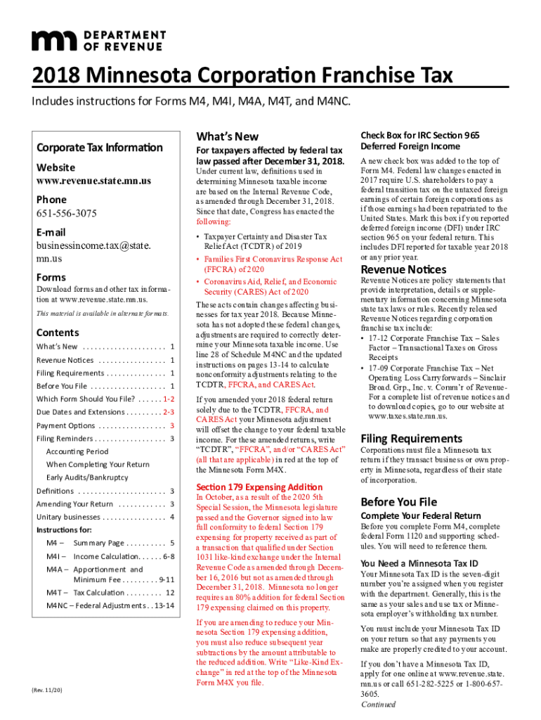 Fillable Online Minnesota Form M4 (Corporation Franchise Tax Return ...