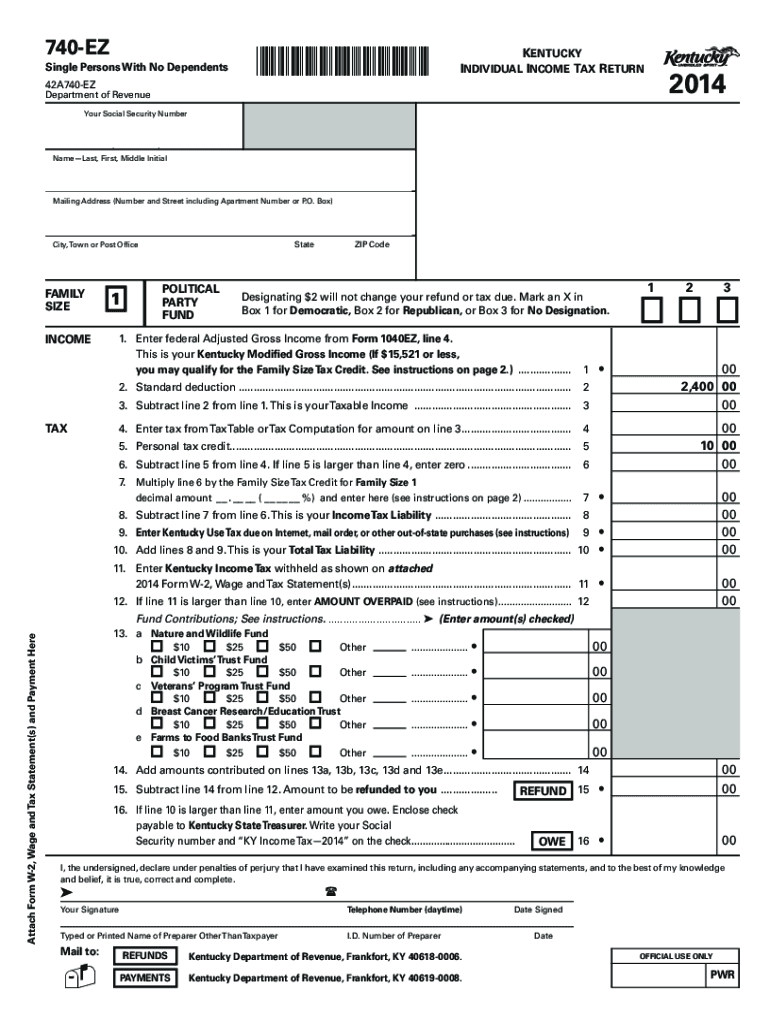 Fillable Online Printable Kentucky Form 740-EZ - Short Individual ...