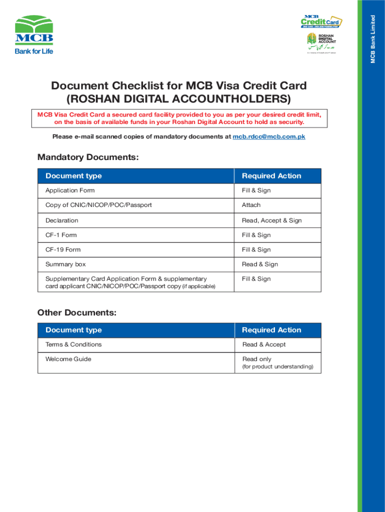 Fillable Online MCB Credit Card - MCB BankCredit and Debit Cards - MCB ...