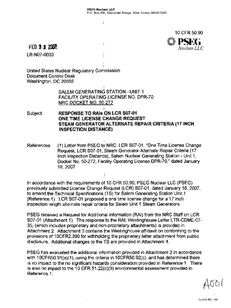 Fillable Online Salem Generating Station Unit 1, Response to RAIs on ...