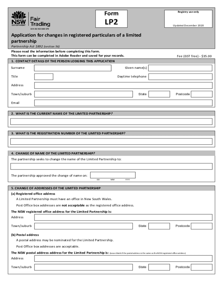 Fillable Online LIMITED PARTNERSHIP REGISTRATION - CRO Fax Email Print ...