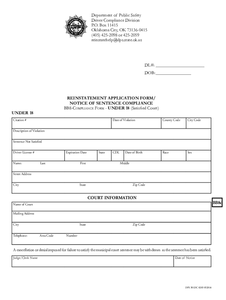 Fillable Online Reinstatement application FoRm/ notice oF ...