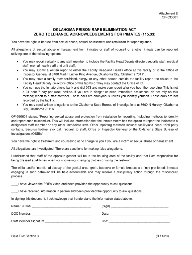 Fillable Online Prison Rape Elimination Act (PREA) - TennesseePrison ...