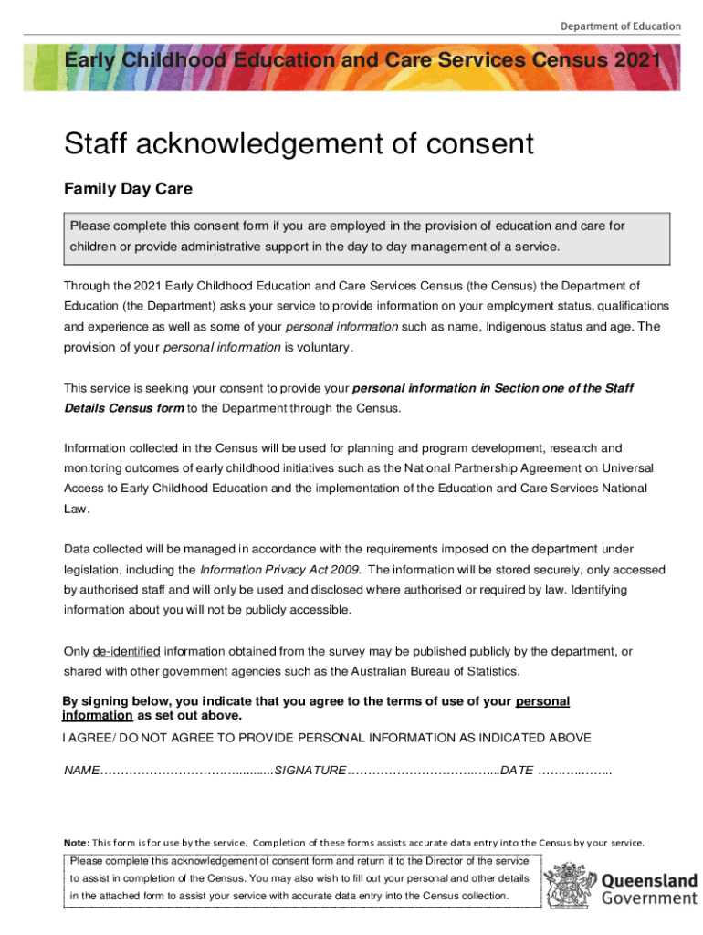 Fillable Online Staff acknowledgement of consent form for family day ...