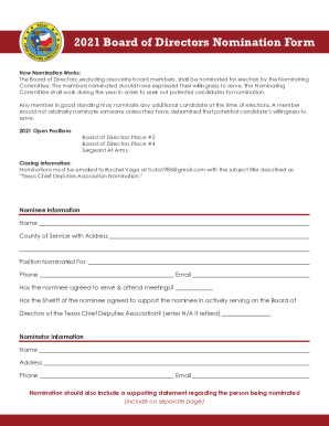 Fillable Online 2021 Board of Directors Nomination Form Fax Email Print ...