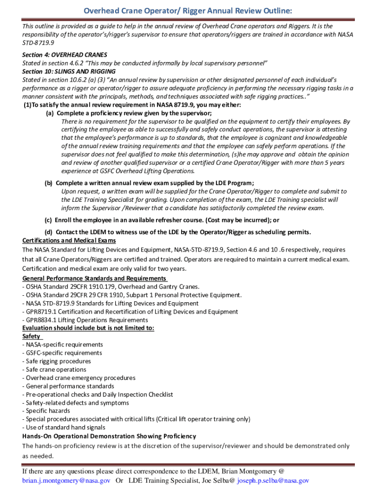Fillable Online Overhead Crane Operator/ Rigger Annual Review Outline: Fax Email Print - pdfFiller