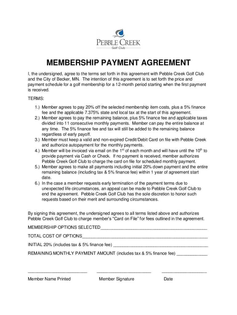 Fillable Online Membership Agreement - Sample, Template - Word and ...