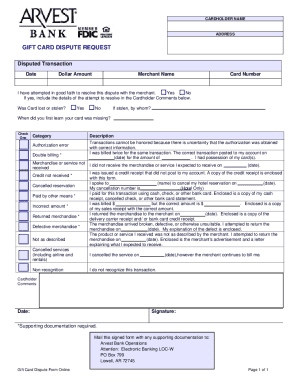 Fillable Online Gift Card Dispute Form Fax Email Print - pdfFiller