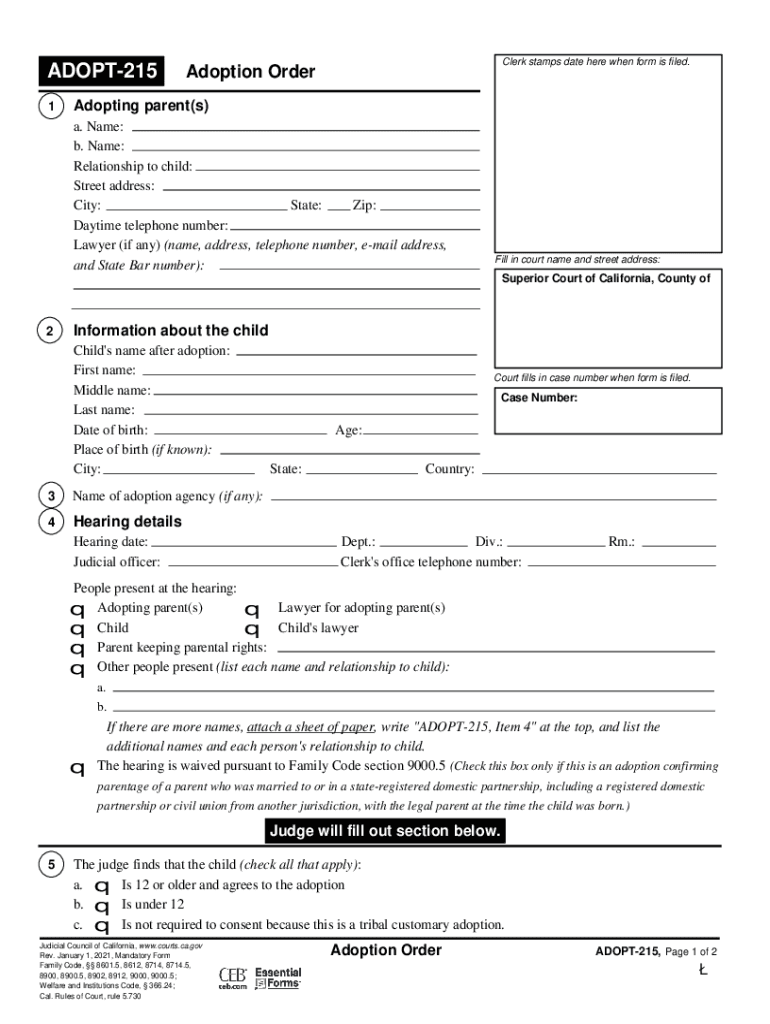 Fillable Online ADOPT-215 Clerk stamps date here when form is filed ...